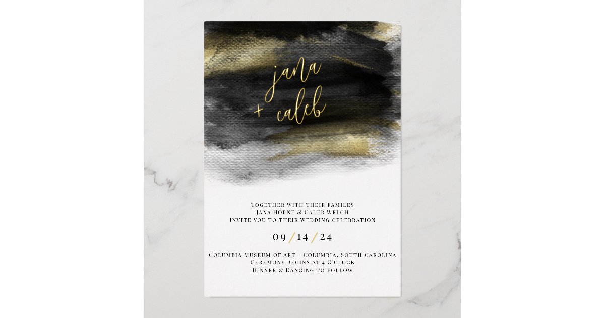 Modern Brushstroke Wedding Foil Invitation | Zazzle