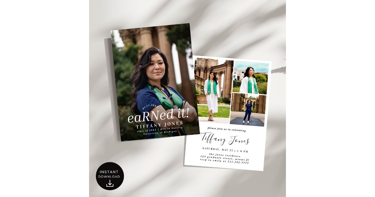 Modern BSC RN 4 Photos Nursing Graduation Invitation | Zazzle