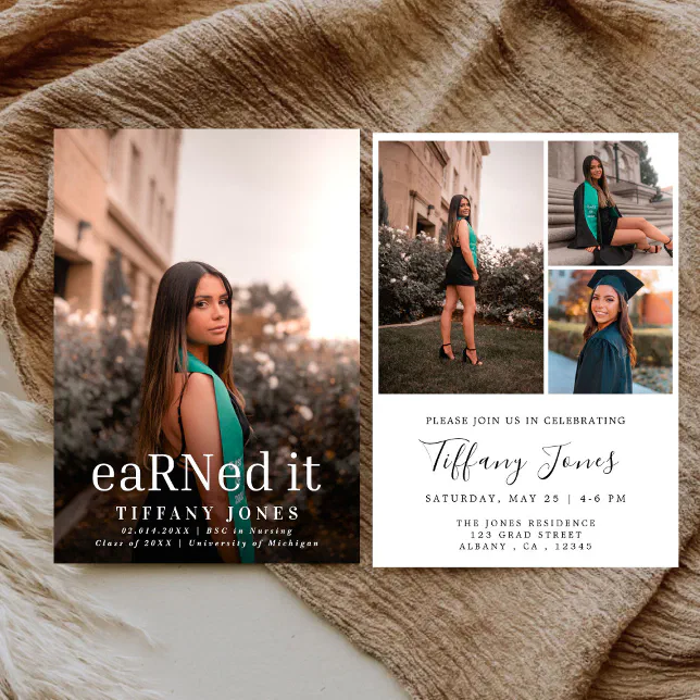 Modern BSC RN 4 Photos Nursing Graduation Invitation | Zazzle