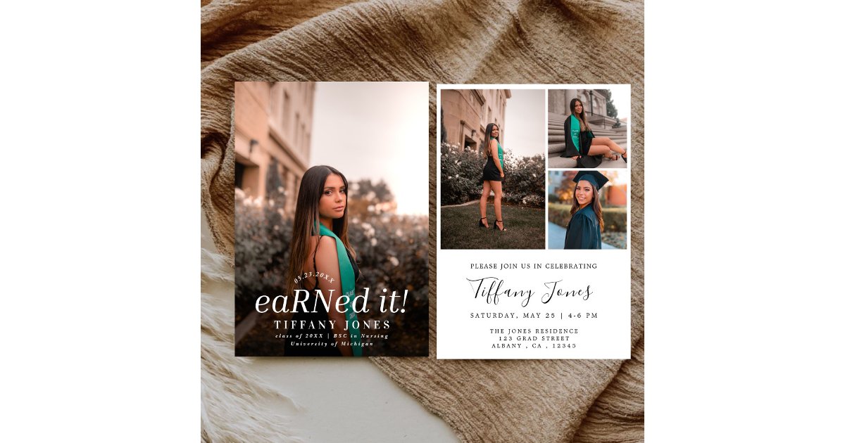 Modern BSC RN 4 Photos Nursing Graduation Invitation | Zazzle