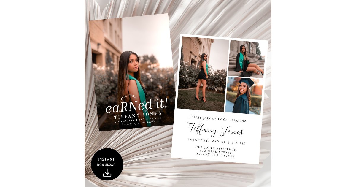 Modern BSC RN 4 Photos Nursing Graduation Invitation | Zazzle