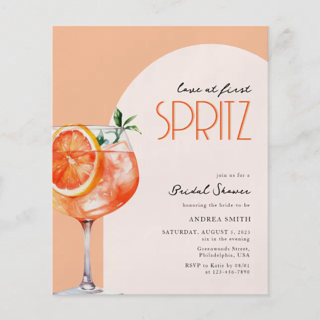 Modern Budget Love at First Spritz Bridal Shower Flyer | Zazzle