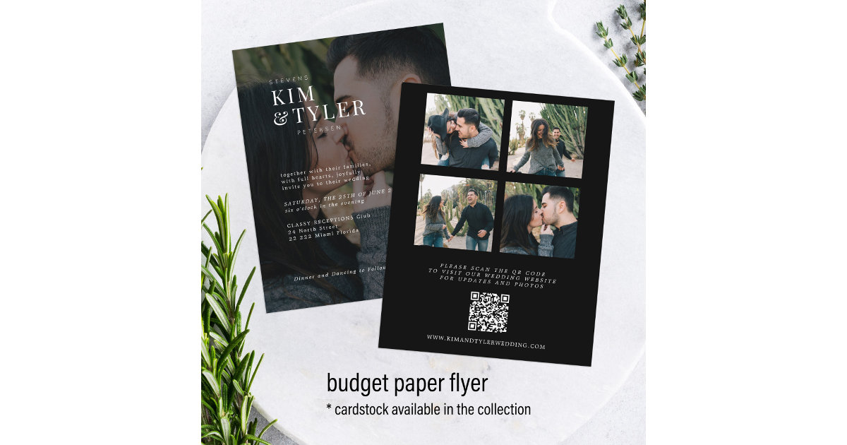 Modern budget photo QR code wedding invitation Flyer | Zazzle