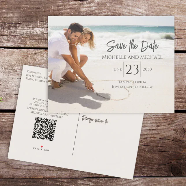 Modern Budget Photo Save the Date Wedding QR Code Announcement Postcard ...
