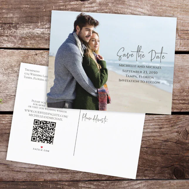 Modern Budget Save the Date Photo Wedding QR Code Announcement Postcard ...