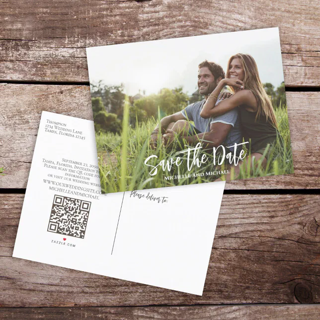Modern Budget Wedding Save the Date Photo QR Code Announcement Postcard ...