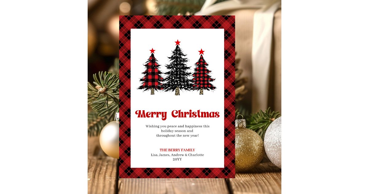 Modern Buffalo Check Christmas Greeting Card | Zazzle