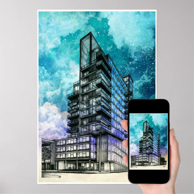 Modern Building Architectural Drawing Poster | Zazzle