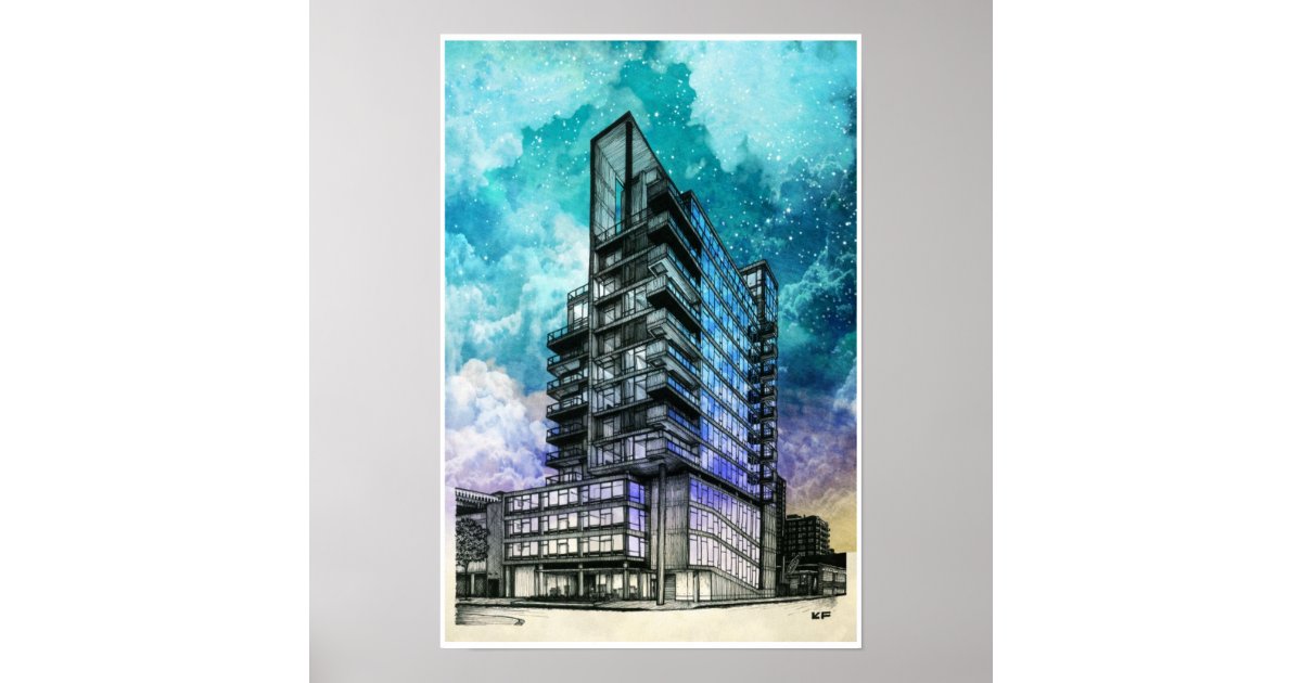 Modern Building Architectural Drawing Poster | Zazzle