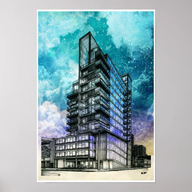 Modern Building Architectural Drawing Poster | Zazzle