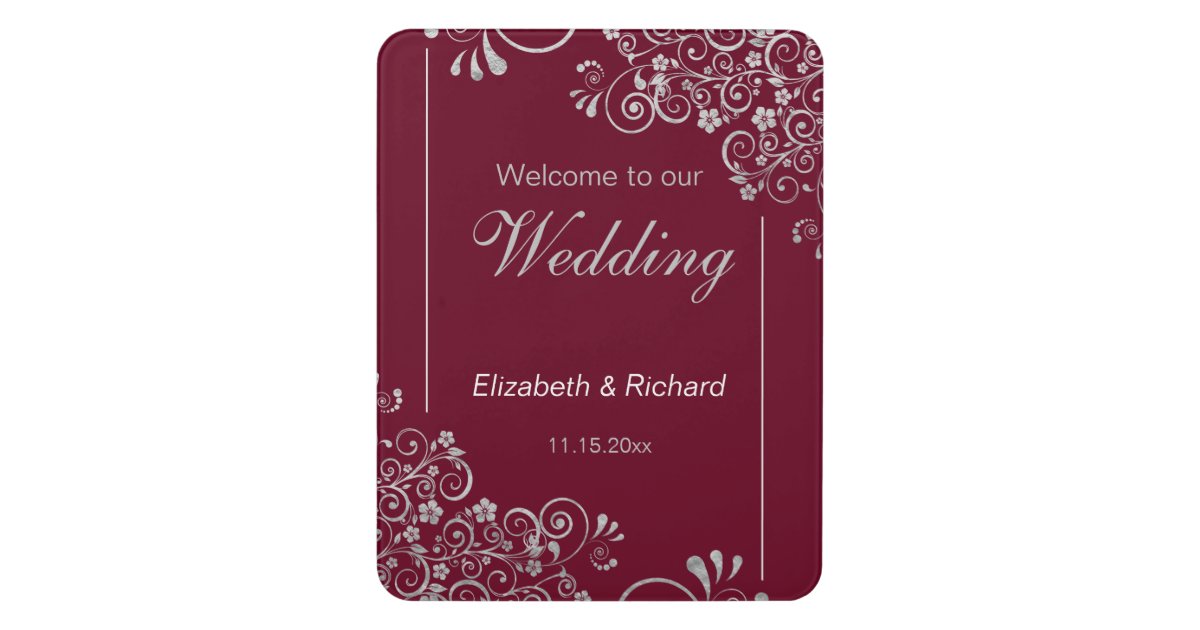 Modern Burgandy Silver Gray Welcome Wedding Door Sign | Zazzle