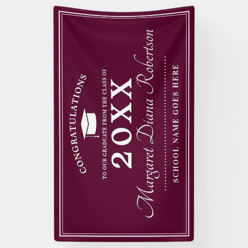 Modern Burgundy and White Graduation Banner | Zazzle