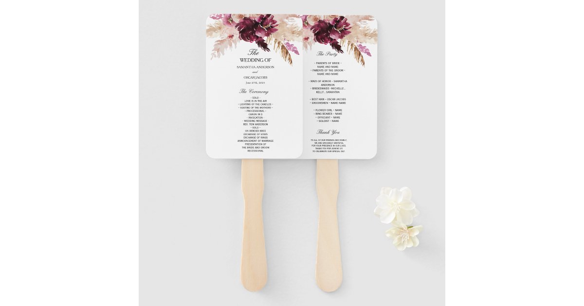 Modern Burgundy Blush Pink Floral Hand Fan | Zazzle