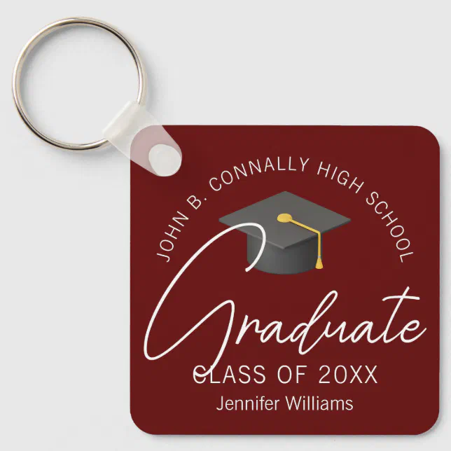 Modern Burgundy Graduate Custom 2025 Graduation Keychain | Zazzle