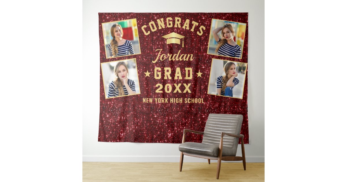 Modern Burgundy Graduation 4 Photo Booth Backdrop | Zazzle