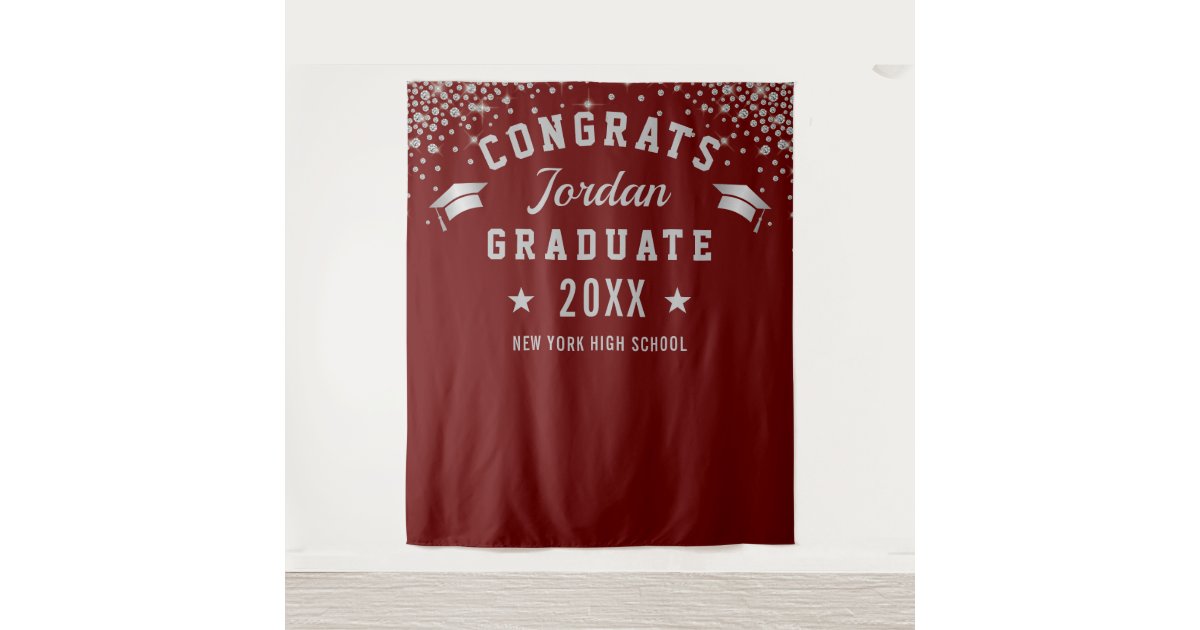 Modern Burgundy Graduation Photo Booth Backdrop | Zazzle