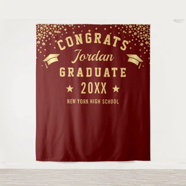 Modern Burgundy Graduation Photo Booth Backdrop | Zazzle