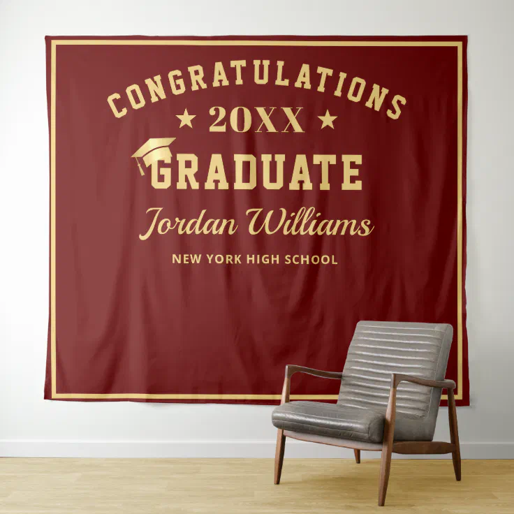 Modern Burgundy Graduation Photo Booth Backdrop | Zazzle