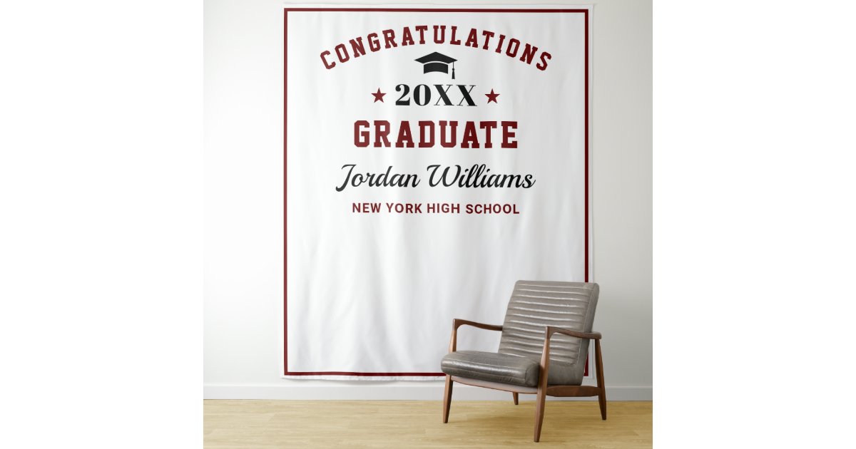 Modern Burgundy Graduation Photo Booth Backdrop | Zazzle