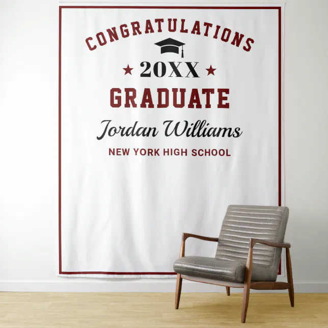 Modern Burgundy Graduation Photo Booth Backdrop | Zazzle