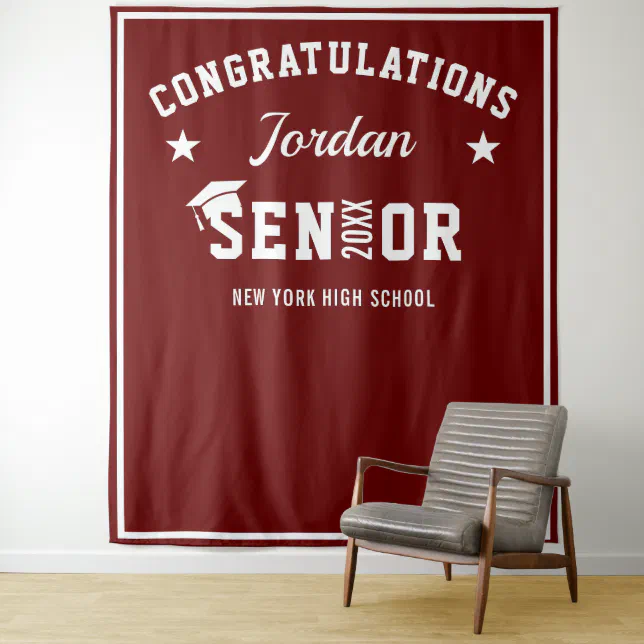 Modern Burgundy Graduation Photo Booth Backdrop | Zazzle