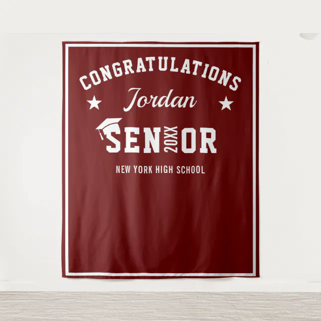 Modern Burgundy Graduation Photo Booth Backdrop | Zazzle