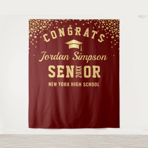 Modern Burgundy Graduation Photo Booth Backdrop | Zazzle