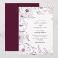 Modern Burgundy Line Art Floral Wedding Invitation | Zazzle