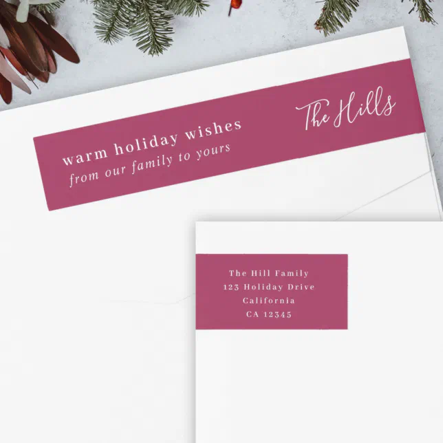 Modern Burgundy Maroon Christmas Return Address Wrap Around Label | Zazzle