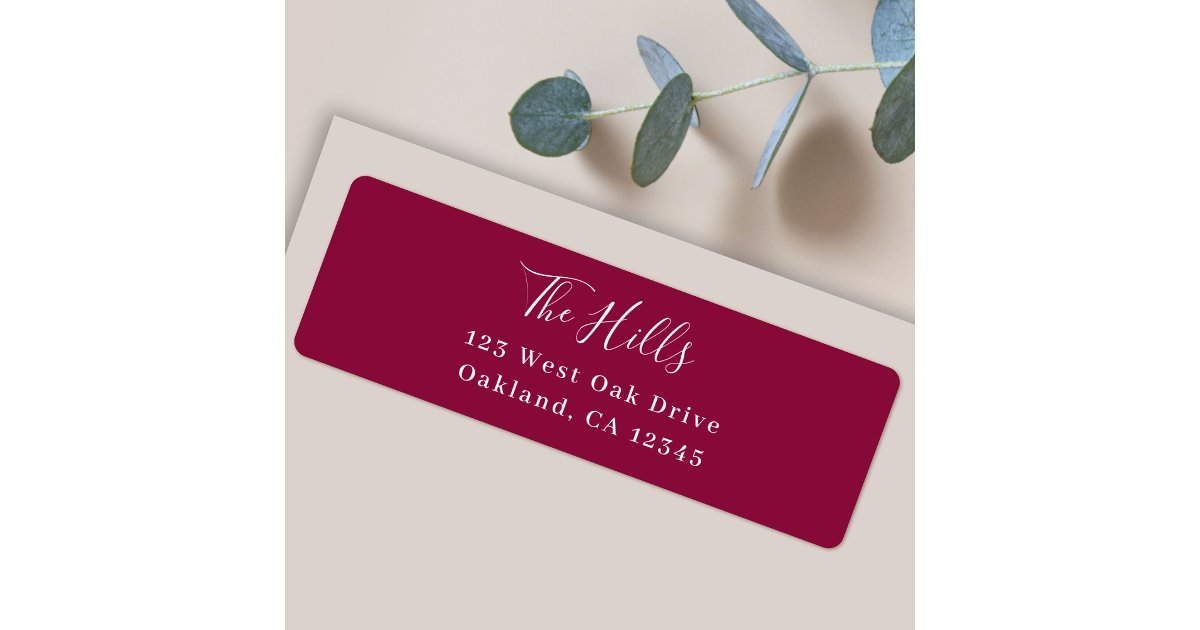Modern Burgundy Maroon Ruby Red Return Address Label | Zazzle