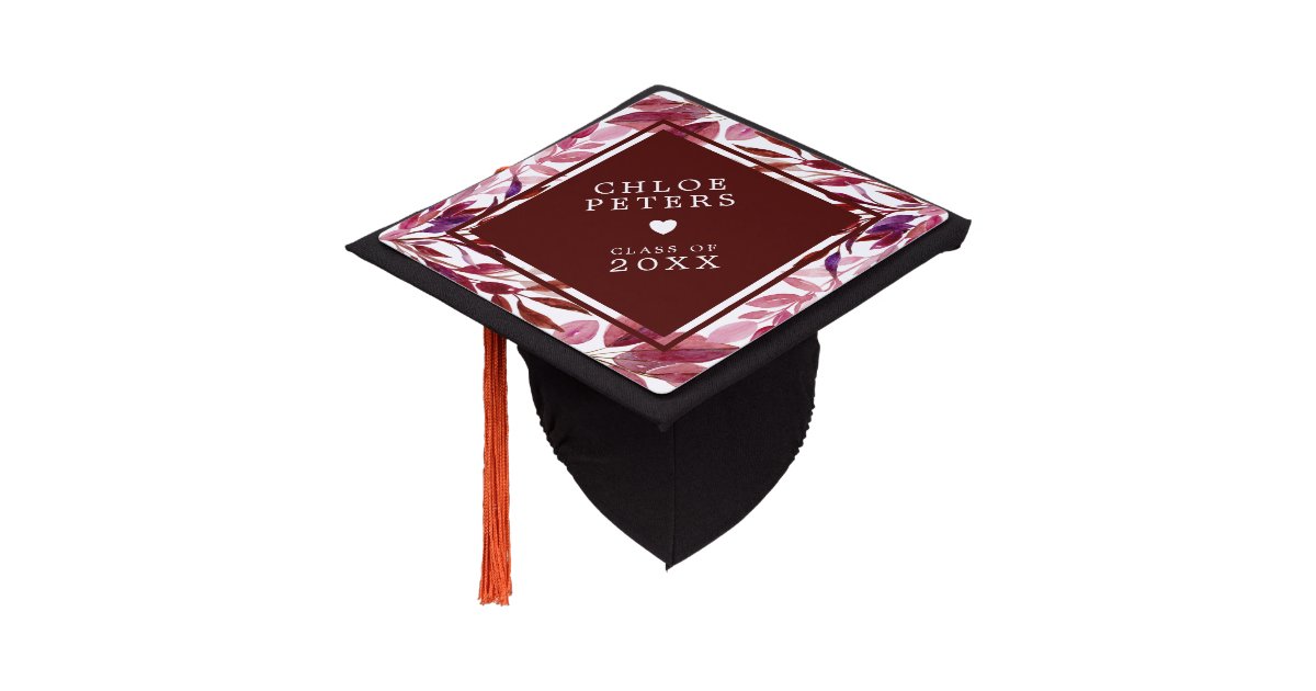 Modern Burgundy Purple Botanical Graduation Cap Topper | Zazzle