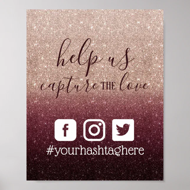Modern Burgundy Rose Gold Social Media Hashtag Poster | Zazzle