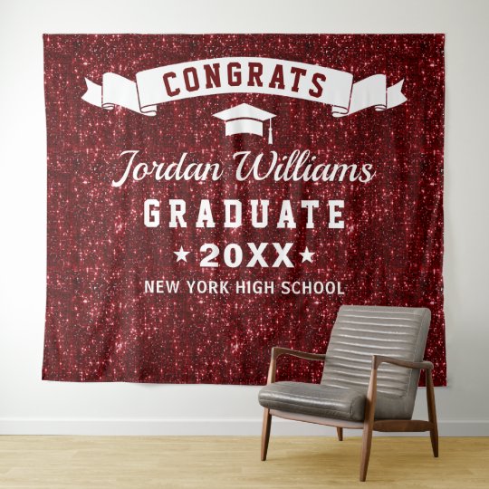Modern Burgundy Sparkle Graduation Photo Backdrop | Zazzle.com