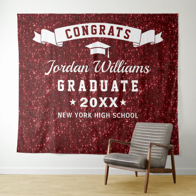 Modern Burgundy Sparkle Graduation Photo Backdrop | Zazzle
