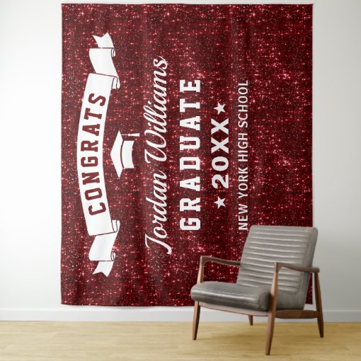 Modern Burgundy Sparkle Graduation Photo Backdrop | Zazzle