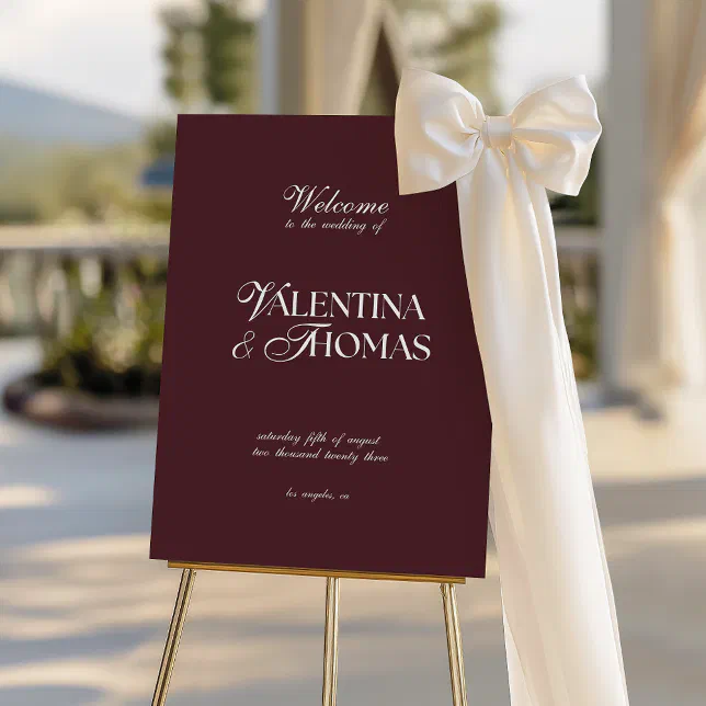 Modern Burgundy Wedding Welcome Sign | Zazzle