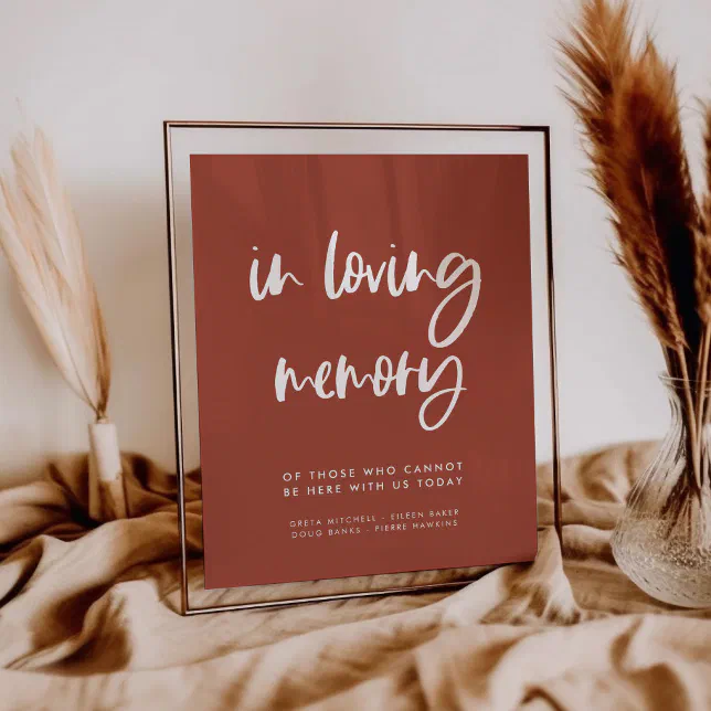 Modern burnt brick In loving memory wedding sign | Zazzle