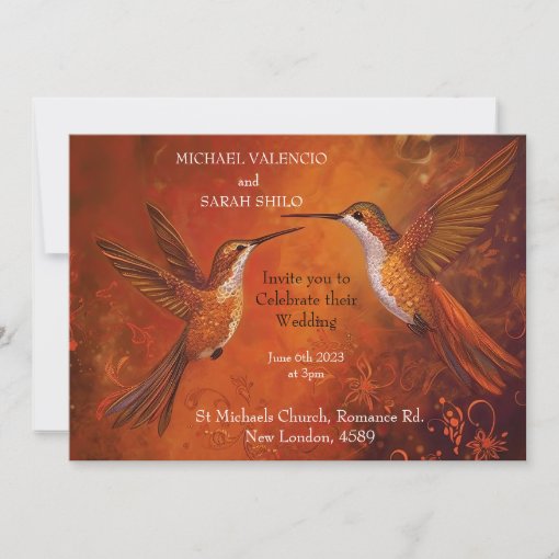 Modern Burnt Orange Terracotta Hummingbird Wedding Invitation | Zazzle