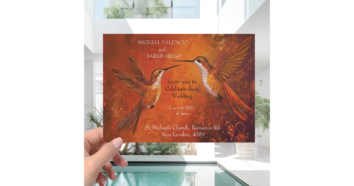 Modern Burnt Orange Terracotta Hummingbird Wedding Invitation | Zazzle