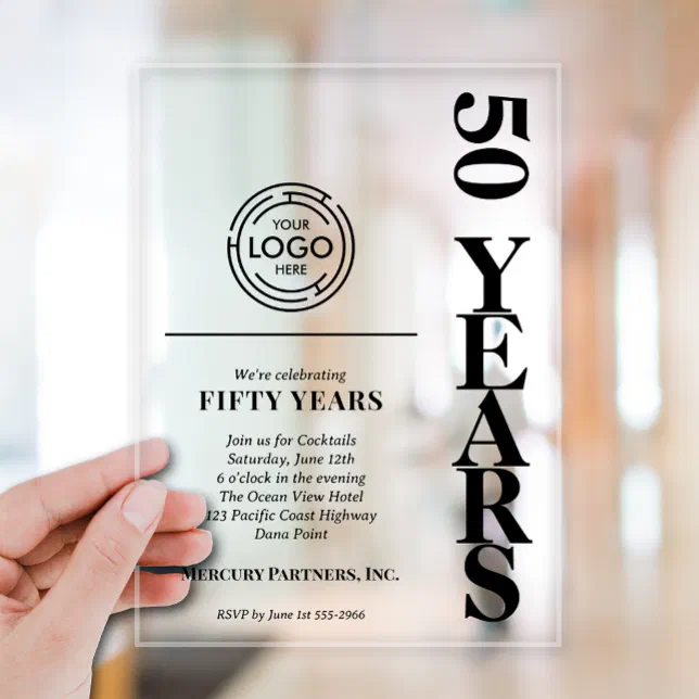 Modern Business Anniversary Logo Acrylic Invitations | Zazzle