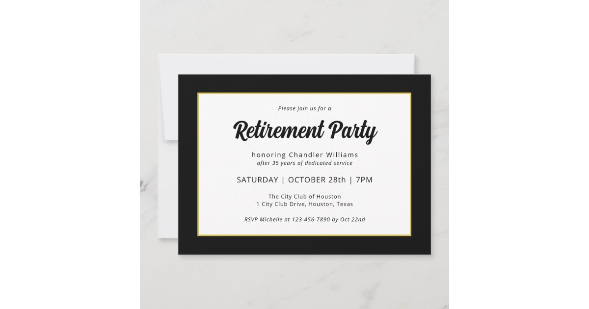 Modern Business Black Frame Retirement Party Invitation | Zazzle