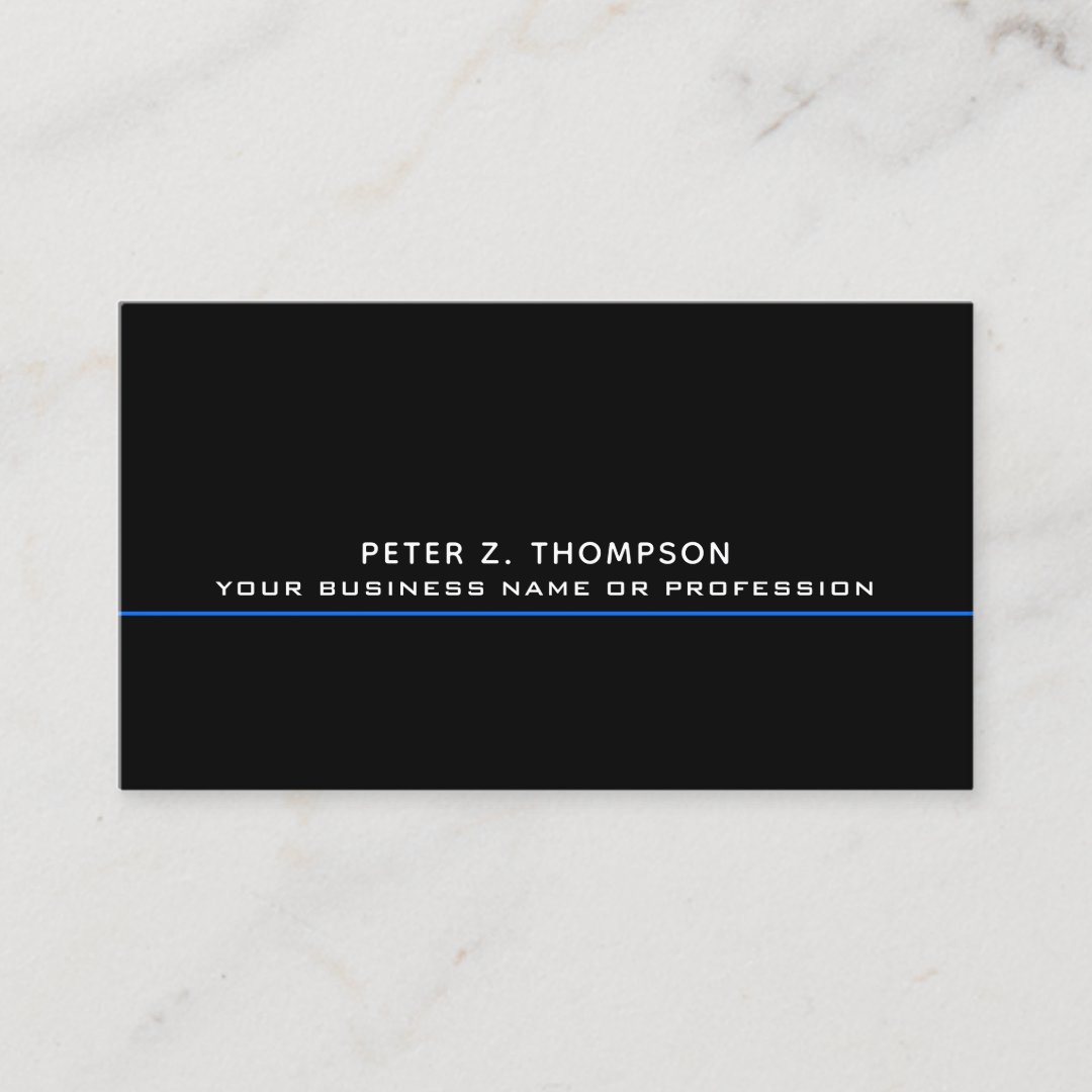 modern business card with thin blue line on black | Zazzle