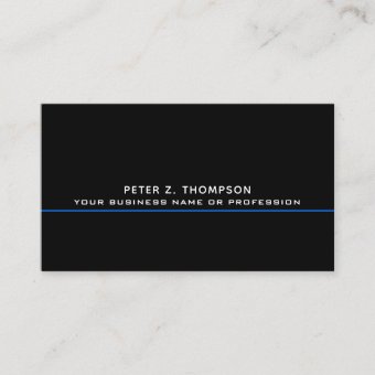 Modern business card with thin blue line on black | Zazzle