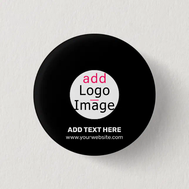 Modern Business Customizable Add Logo Black Button | Zazzle