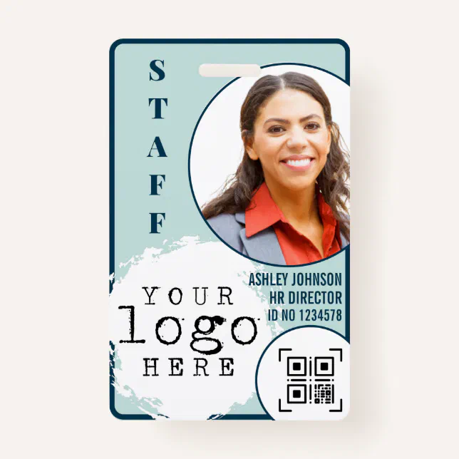 Modern Business Employee Photo Name Card QR code Badge | Zazzle