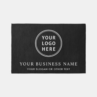 Modern Business Logo Black Rug | Zazzle