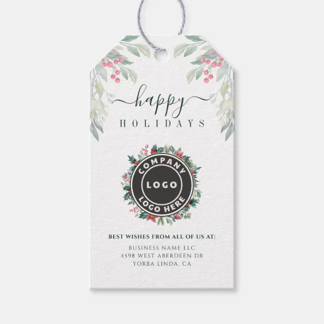 Modern Business Logo Christmas Holiday Corporate Gift Tags | Zazzle