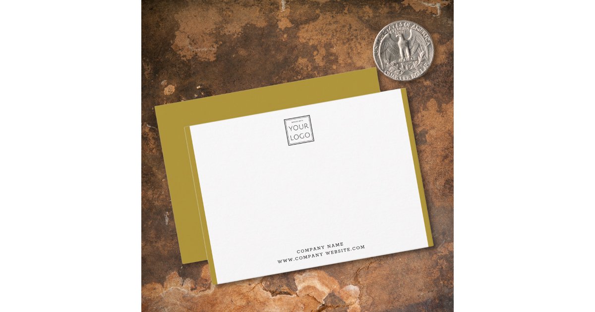 Modern Business Logo Company Name Gold Border Note Card | Zazzle