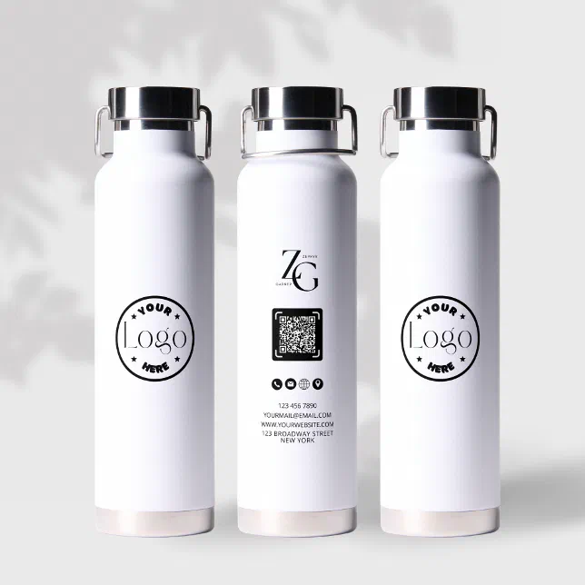 Modern Business Logo Custom QR Code Professional Water Bottle | Zazzle