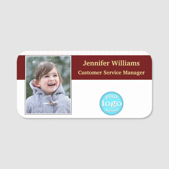 Modern Business Logo Employee Executive ID Photo Name Tag | Zazzle